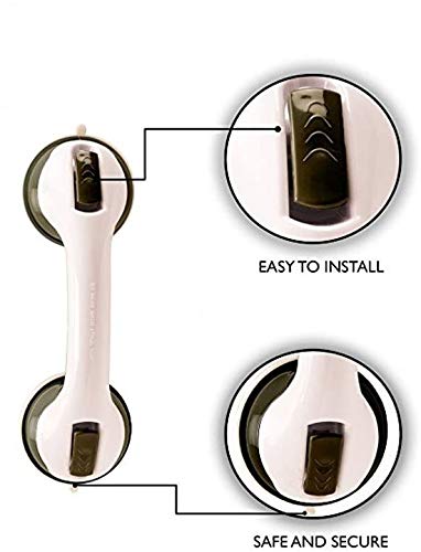 FChome 2 pcs Shower Wall Suction Cup Grab Bars with 4 pcs Self-Adhesive Hooks, Bathroom Balance Bar-12 Inch Shower Handle Bar Offers Safe Grip with Strong Hold Suction Cup for Safety Grip Grab,Gray.