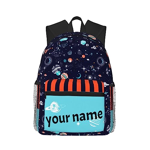 J&SBGFT Custom Backpack for Boys Girls,Personalized Toddler Backpack with Name,Customization Space Print Kid School Backpack Cute Bookbag 15in