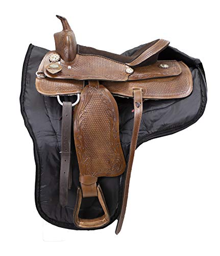 Tahoe Premium Durango Western Saddle Carry and Storage Bag with Three Layer Waterproof Padded Construction and Hand Tooled Basket Weave Leather Accents