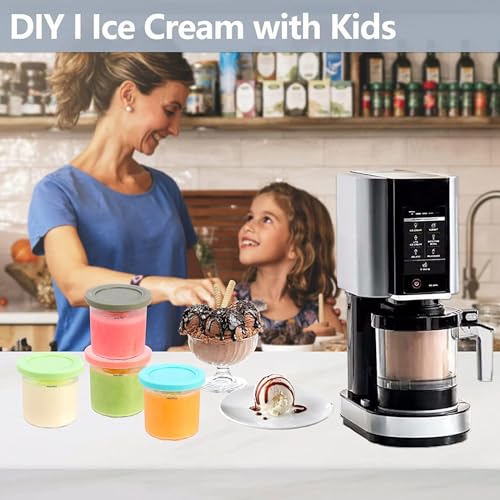 Creami Pints and Lids - 4 pack, for Ninja Creami,16 OZ Icecream Container Reusable,Leaf-Proof Compatible with NC299AMZ,NC300s Series Ice Cream Makers