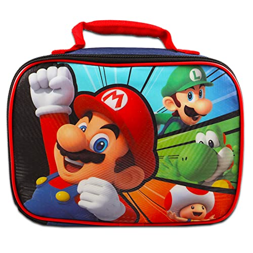 Super Mario Backpack and Lunch Box Set for Kids - Mario Backpack and Lunch Bag Bundle with 200 Mario Stickers, Water Bottle, and More (Super Mario School Supplies for Boys)