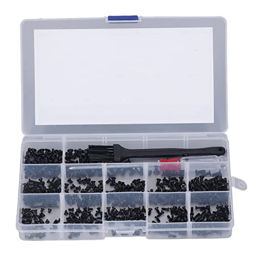 FTVOGUE 600Pcs Laptop Computer Replacement Screws Assortment Kit Black Flat Head Carbon Steel M2 M2.5 M3 with Brush Screwdriver Tool Set Kit, Micro Screwdriver