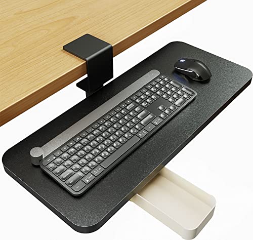 HUANUO Keyboard Tray Under Desk, 360 Rotating Keyboard Tray with Adjustable C Clamp, Ergonomic Keyboard Drawer Slide Out, No Drilling Computer Keyboard & Mouse Tray, 23.62" W x 9.84" D, Black