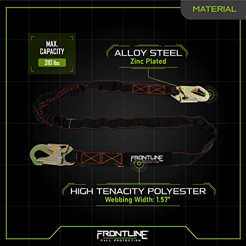 Frontline LIS61S Internal 6' Shock Absorbing Lanyard | Single Leg Lanyard Snap Hook Ends | ANSI & OSHA Compliant