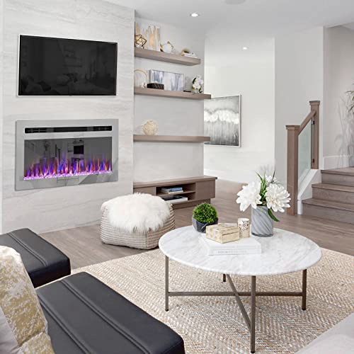 Ooiior 31 Inch Electric Fireplace with Remote Control, Recessed and Wall Mounted Ultra-Thin Fireplace Heater and Linear Fireplace, with Timer, Adjustable Flame Color, 750/1500W