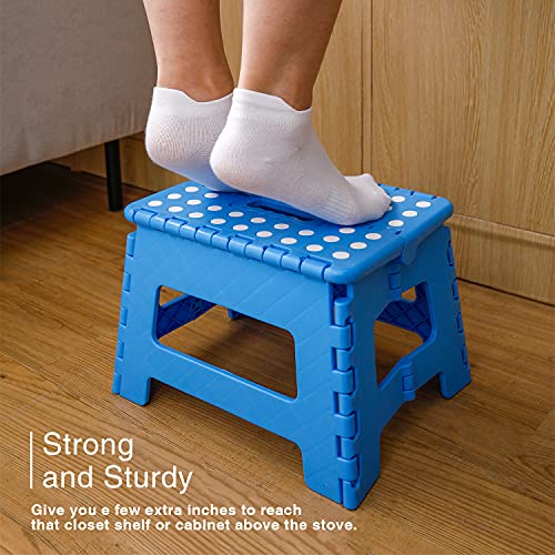 Folding Step Stool, 9 inch Collapsible Stool Premium Heavy Duty Stepping Stool Portable Foldable Step Stools for Adults Kids, Kitchen Garden Bathroom RV, Small Stool, White