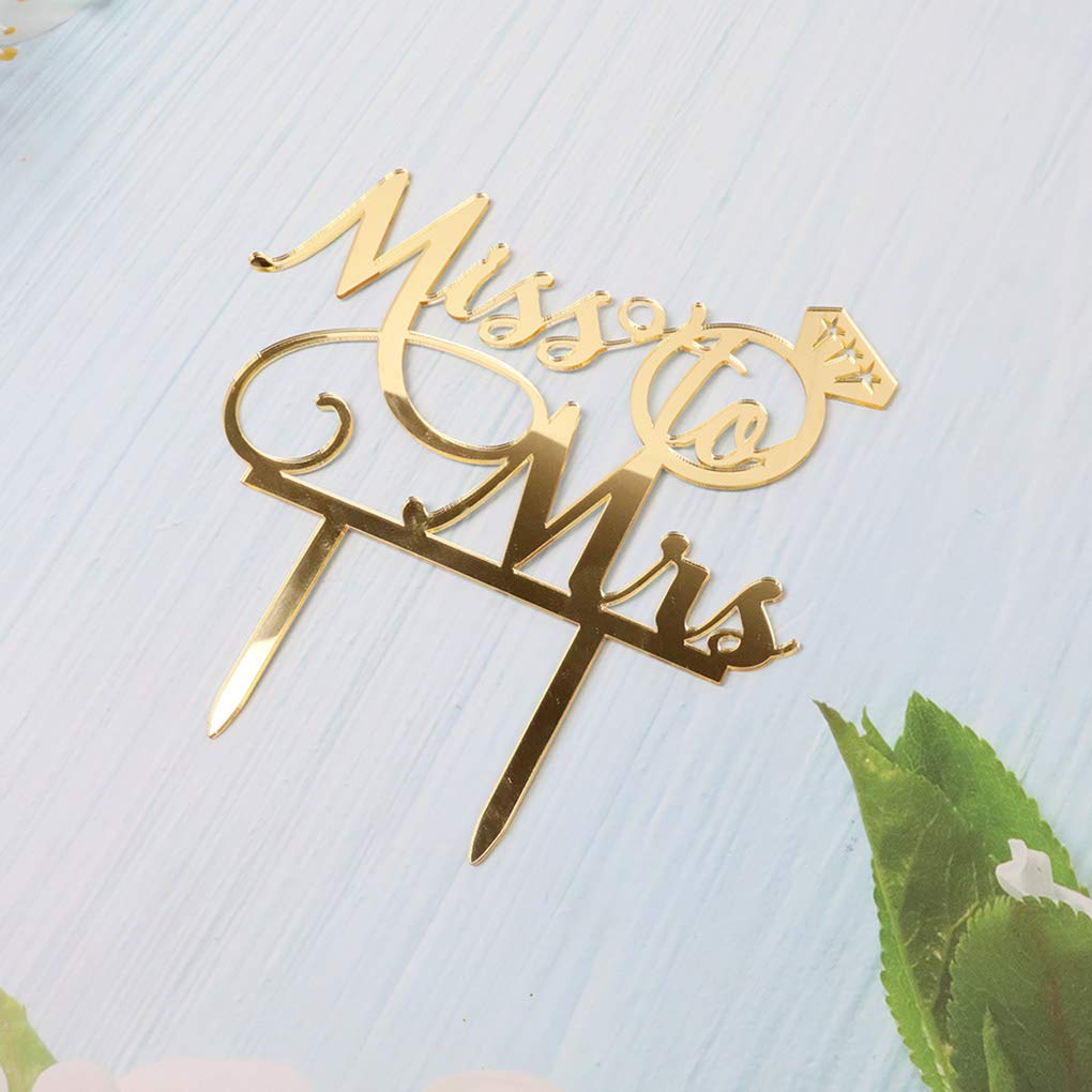 Miss To Mrs Cake Topper - Bridal Shower, Mr and Mrs Wedding/Engagement/Marriage Party Decoration, Mirror Gold Acrylic