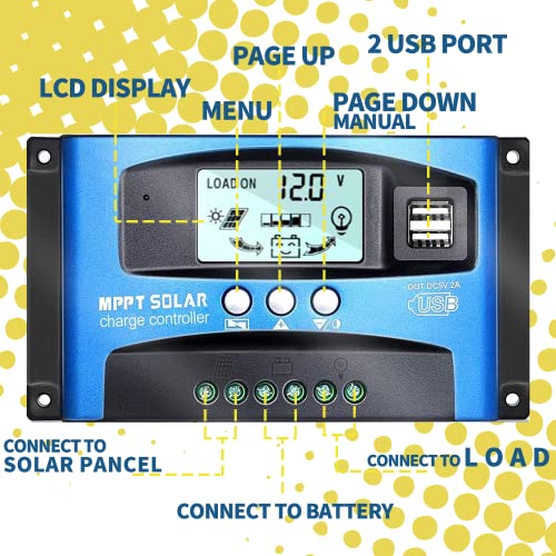 EpRec MPPT 40A 12V/24V Auto Focus Tracking Solar Panel Charge Controller Regulator with Dual USB Port,LCD Display, New Mppt Technical