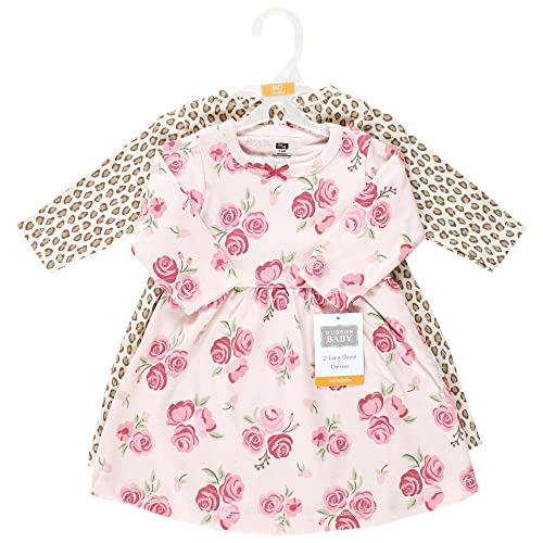 Hudson Baby Infant and Toddler Girl Cotton Dresses, Blush Rose Leopard, 18-24 Months