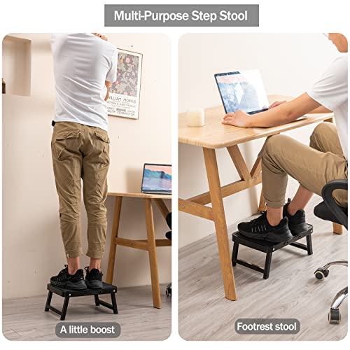 Folding Step Stool, Folding Metal 1- Step Stool 330 lbs, Sturdy Portable Lightweight Step Ladder with No-Slip Feets & Handle by CHEAGO, Black