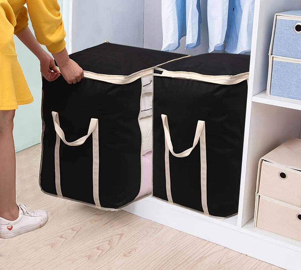 MISSLO King Comforters Storage Bag 120L for Blankets Clothes Sweaters Beddings Organizer with Reinfored Handles Non-Metal Fabric Storage Bin Organizer, Black