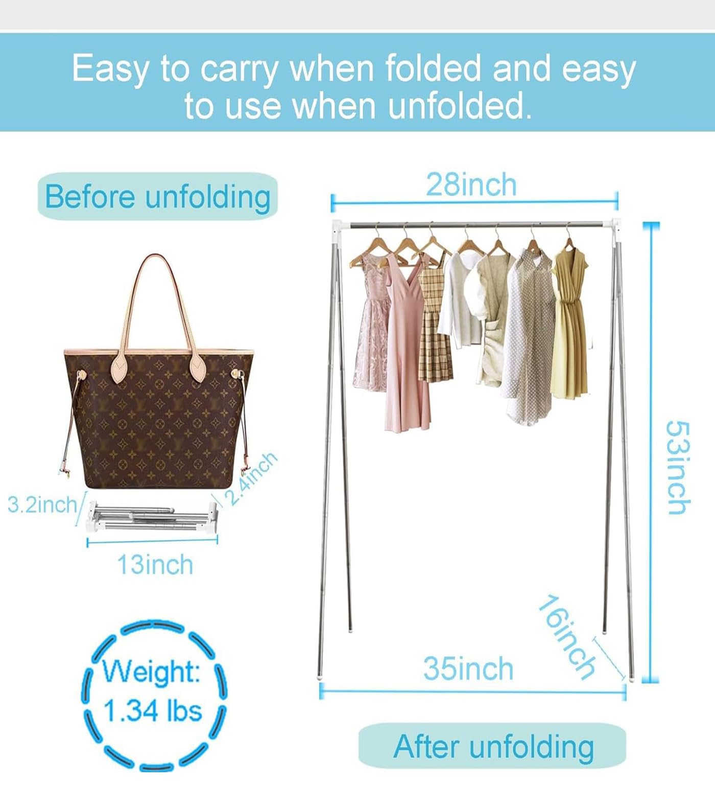 Heekaby Portable Travel Garment Rack, Collapsible Clothing Rack Extra Compact and Lightweight, Folding Clothes Rack for Travel Camping Drying RV Indoor Outdoor
