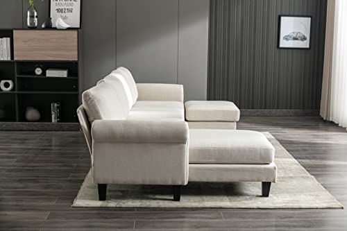 ERYE U-Shaped Sofa Couch Linen Upholstered Sectional Sofa&Couch with Ergonomical Curved Armrests and Movable Ottoman/Chaise for Home Office Apartment Living Room