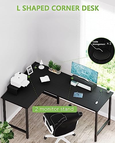 MINOSYS L Shaped Computer Desk - 58" Gaming Desk, Reversible Corner Desk, Home Office Writing Desk with Monitor Stand Shelf, Space-Saving Modern Simple Wooden Desk, Black