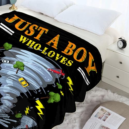 Just A Boy Who Loves Tornado Blanket Best Gifts Super Soft Premium Flannel Throw Blanket, Warm Plush Perfect for Sofa Bed Camping Blankets All Season Use (50" L X 40" W)