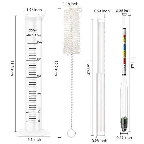 Hydrometer and Test Jar for Wine, Beer and Kombucha - Including 250ml Plastic Cylinder, Cleaning Brush and ABV Storage Bag