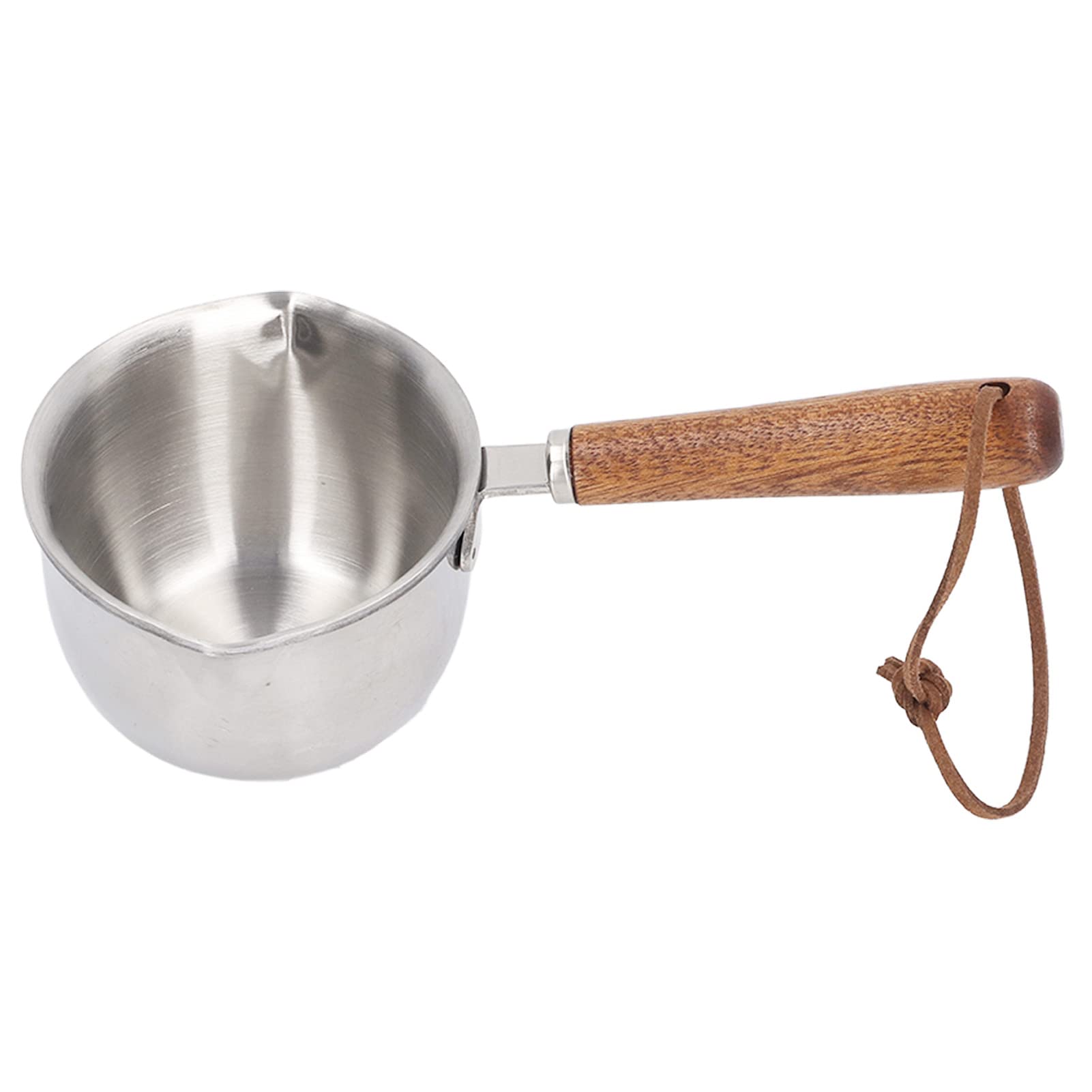 Fdit Dual Spout Warmer, Stainless Steel Mini Melting Pot with Wooden Handle, Multifunction Milk Pot Chocolate Melting Pan for Kitchen (120ML)