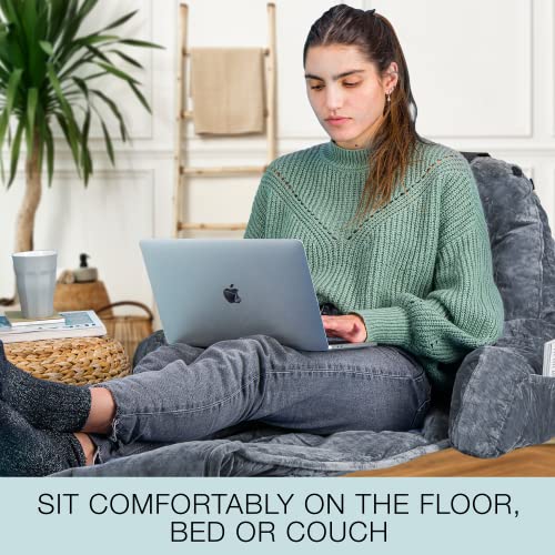 malu Extra Large Reading Pillow- Ergonomic Back Pillow for Bed+ Rolling Mat Neck Support- with Shredded Memory Foam- Sitting Up in Bed, Couch or Floor