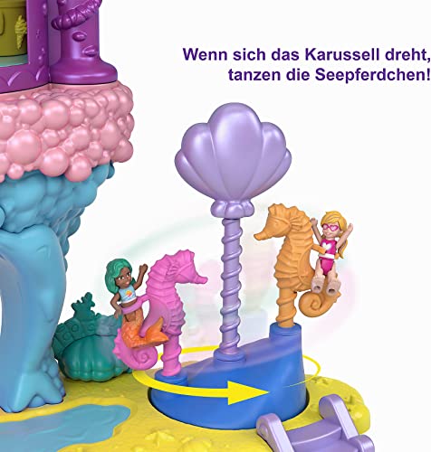 Polly Pocket Rainbow Funland Mermaid Cove Ride Playset, Polly & Mermaid Dolls, Accessories, Dispenser Feature for Surprises, Great Gift for Ages 4 & Up