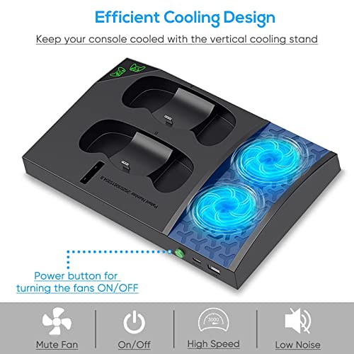 Cooling Fan Stand for Xbox Series S with 1400mAh Rechargeable Battery Pack and Upgrade Charging Station with 1400mAh Rechargeable Battery for Xbox Series X/S Controllers