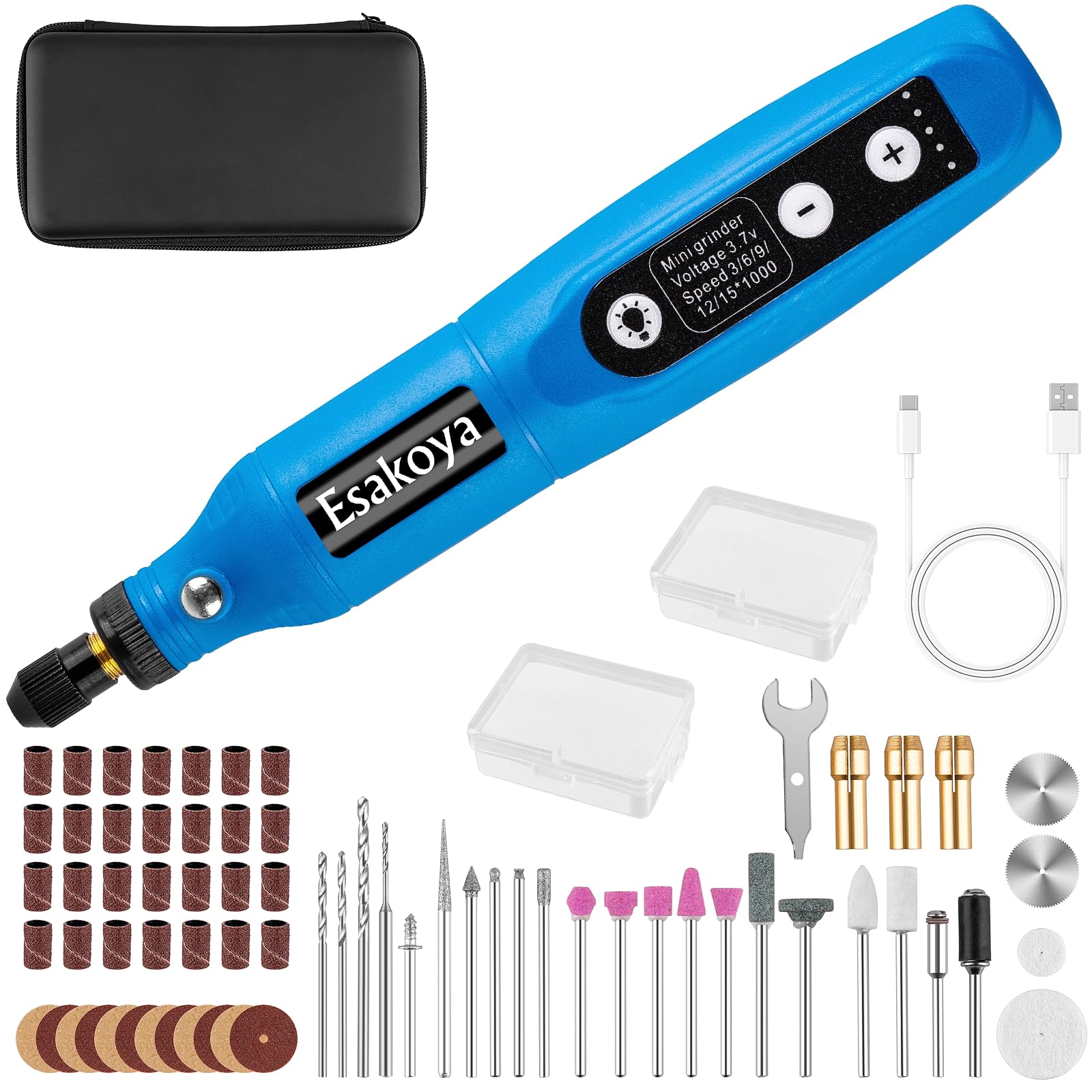 Esakoya Cordless Rotary Tool, 5-Speed Mini Rotary Tool Kit with 75 Accessories, Multi-Purpose 3.7V Type-C Charging Rotary Tool for Engraving, Sanding, Polishing, Drilling, Grinding, Small DIY Crafts