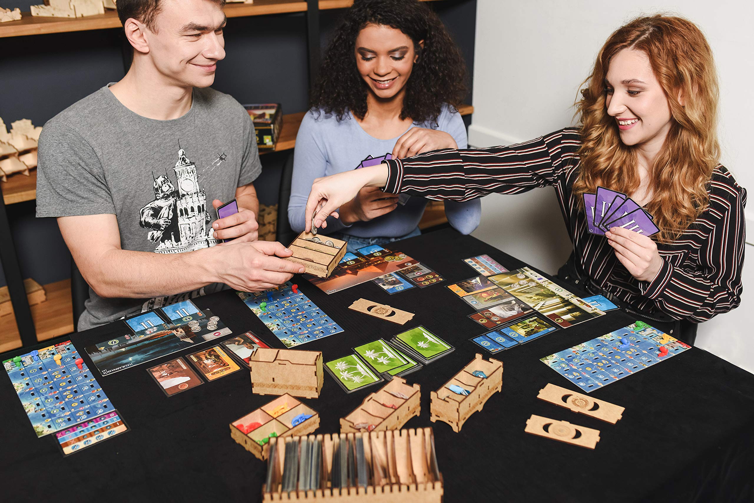 TowerRex Board Game Organizer for 7 Wonders board game box 1st Ed, 7 Wonders Cities expansion, 7 Wonders Armada expansion, 7 Wonders Leaders, 7Wonders game organizer insert storage kit accessories