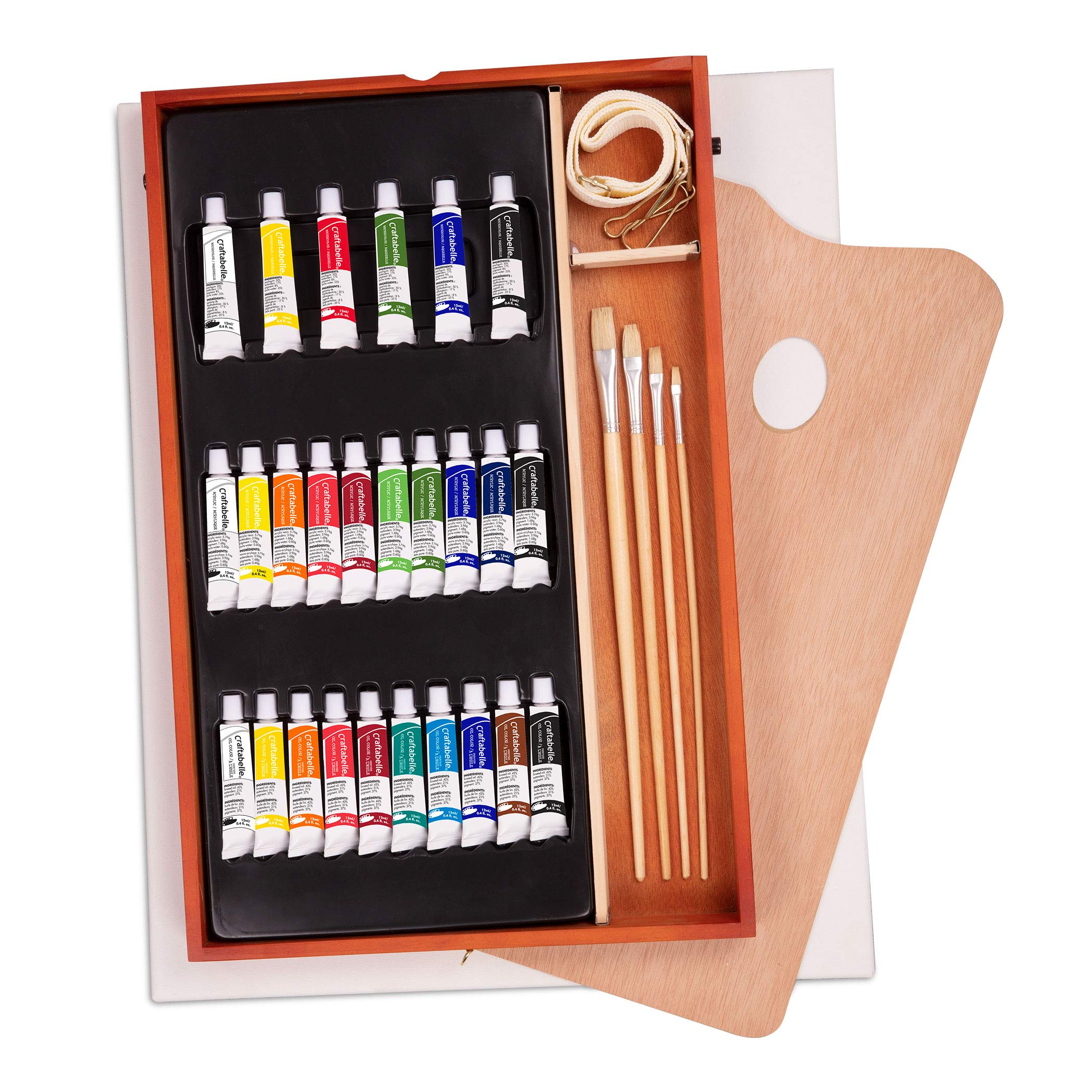 Craftabelle β Art Easel and Canvas β 34pc Set with Paint Supplies β Wooden Italian Easel (CF2441Z)
