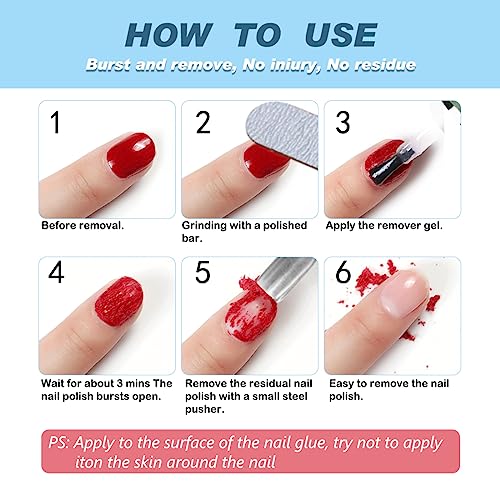 Gel Nail Polish Remover(15ML) - Professional Removes Nail Polish in 3-5 Minutes, Quickly & Easily, Not Hurt Nails with 1 PCS Cuticle Pusher + 1 PCS Nail Polish Scraper Blue