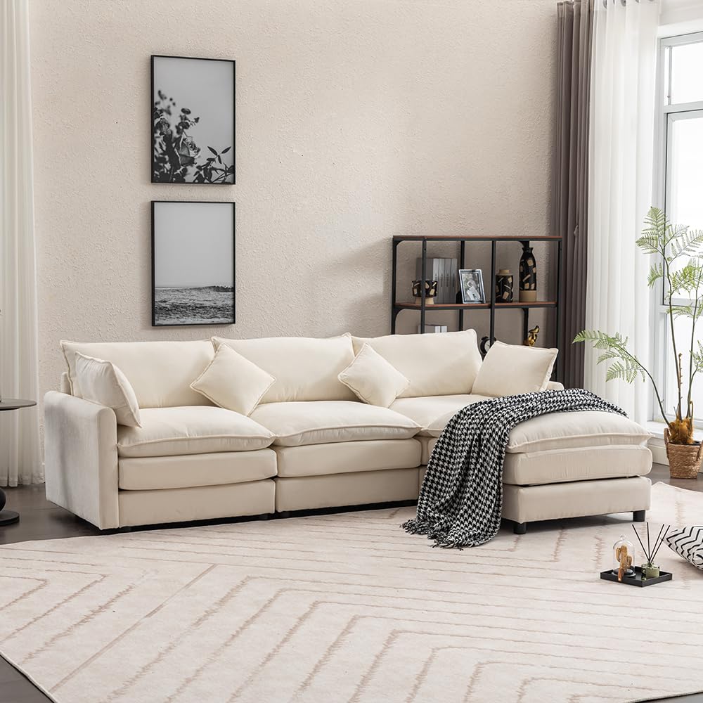 JUSTONE 108.66" L-Shaped Sectional Couches, Modular Sectional Sofas,Modern Luxury Sofa Couch with Ottoman,Comfort L Sofa Couch for Living Room,Office, Apartment(Orange)