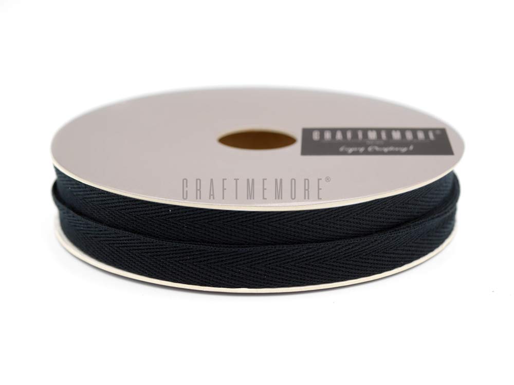 CRAFTMEMORE 1 Inch Twill Tape Fabric Ribbons Webbing Herringbone Twill Bias Binding Tape for Clothes Sewing Craft Trim Lace 18 Yards (MP26 Black)