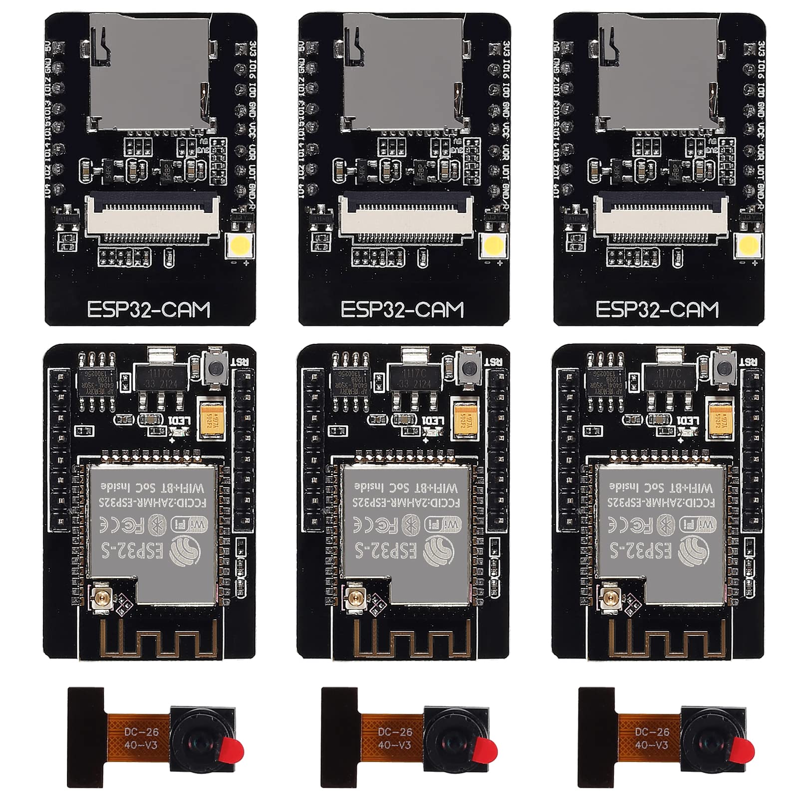 DWEII 3 Pieces ESP32-CAM WiFi Board ESP32-CAM-MB Micro USB to Serial Port CH340G with OV2640 2MP Camera Module Compatible with Arduino Raspberry Pi
