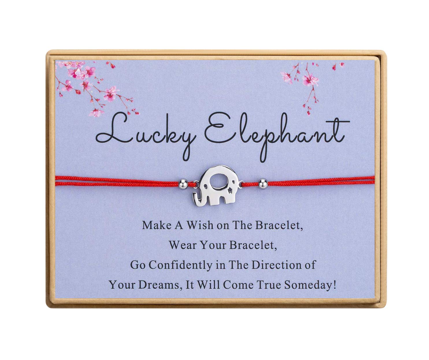 Bowisheet Good Luck Elephant Bracelet Handmade Red Cord Adjustable Bracelet With Message Card Gift for Women