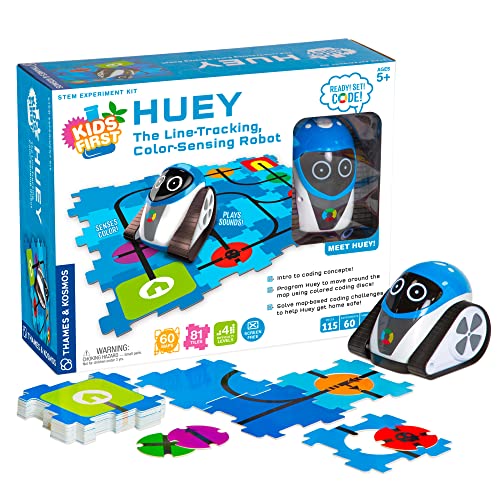 Thames & Kosmos Huey: The Line-Tracking, Color-Sensing Robot | Screen-Free Coding & Robotics Kit for Ages 5+ | Pre-Built Robot w/Color Sensor, Puzzle-Shaped Coding Discs | No Smart Device Required