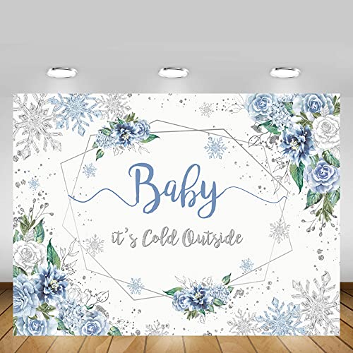 MEHOFOND Baby It's Cold Outside Backdrop Snowflake Boy Baby Shower Party Decorations Winter Wonderland Photography Background Snowfall Banner Ice Blue White Floral Studio Props 7x5ft