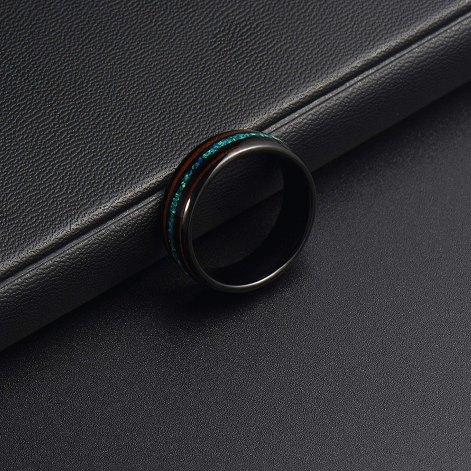 Custom Ring For Women and Men, Tungsten Rings Set For Him And Her Size 9 and 9 8mm Black Ring Inlay Opal and Wood