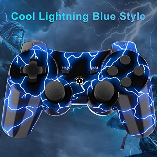 OUBANG 2 Pack Remotes Work with PS3 Controller Wireless, Cool Blue Gamepad Compatible with Playstation 3 Controller, Wireless Game Control for PS3 with Upgraded Joystick, Pa3 Controllers for PS3 Gift