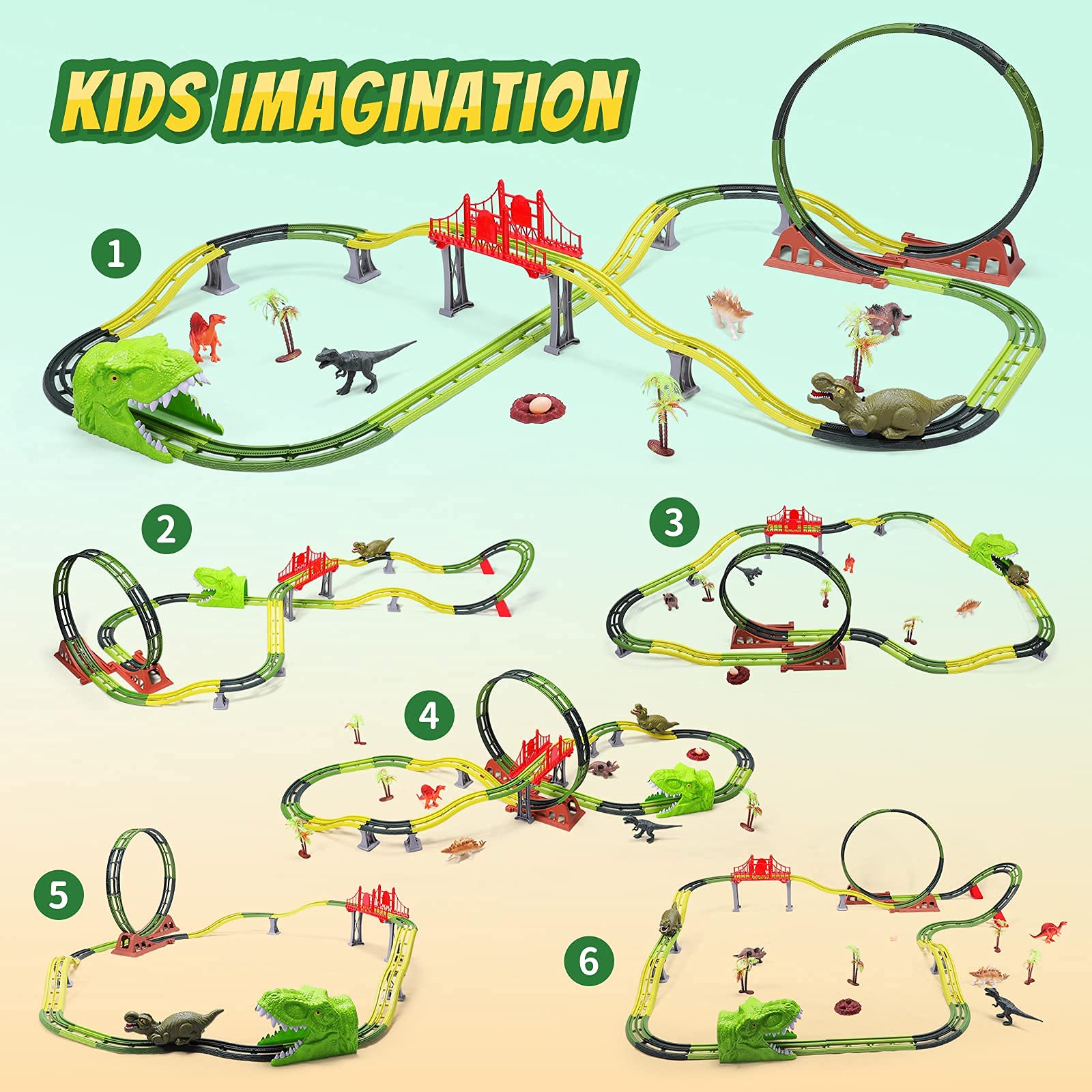 πππ πππππ ππ ππππππ Dinosaur Race Track Train Toys, Flexible Dinosaur Train with LED Roaring Lights, Dino Toys & Dino Eggs, 3 Year Old Boy Birthday Gift