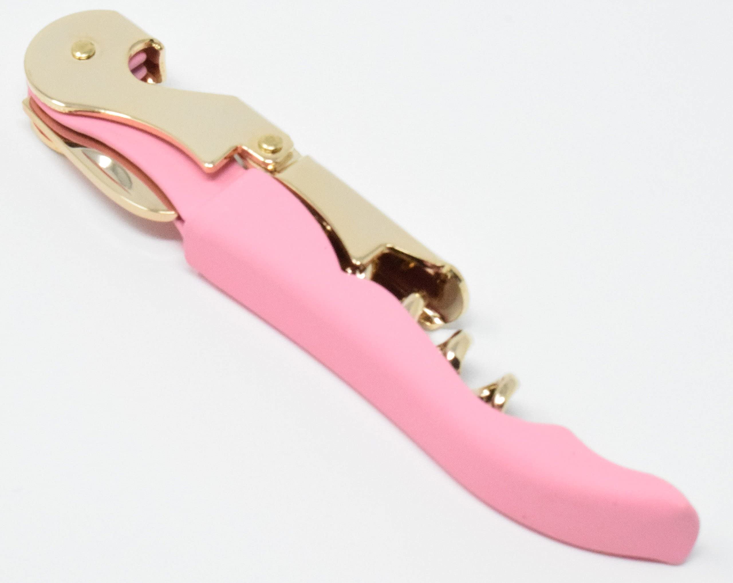 Gold and Pink Soft Velvet Touch Waiters Double Hinge Corkscrew Wine Bottle Opener
