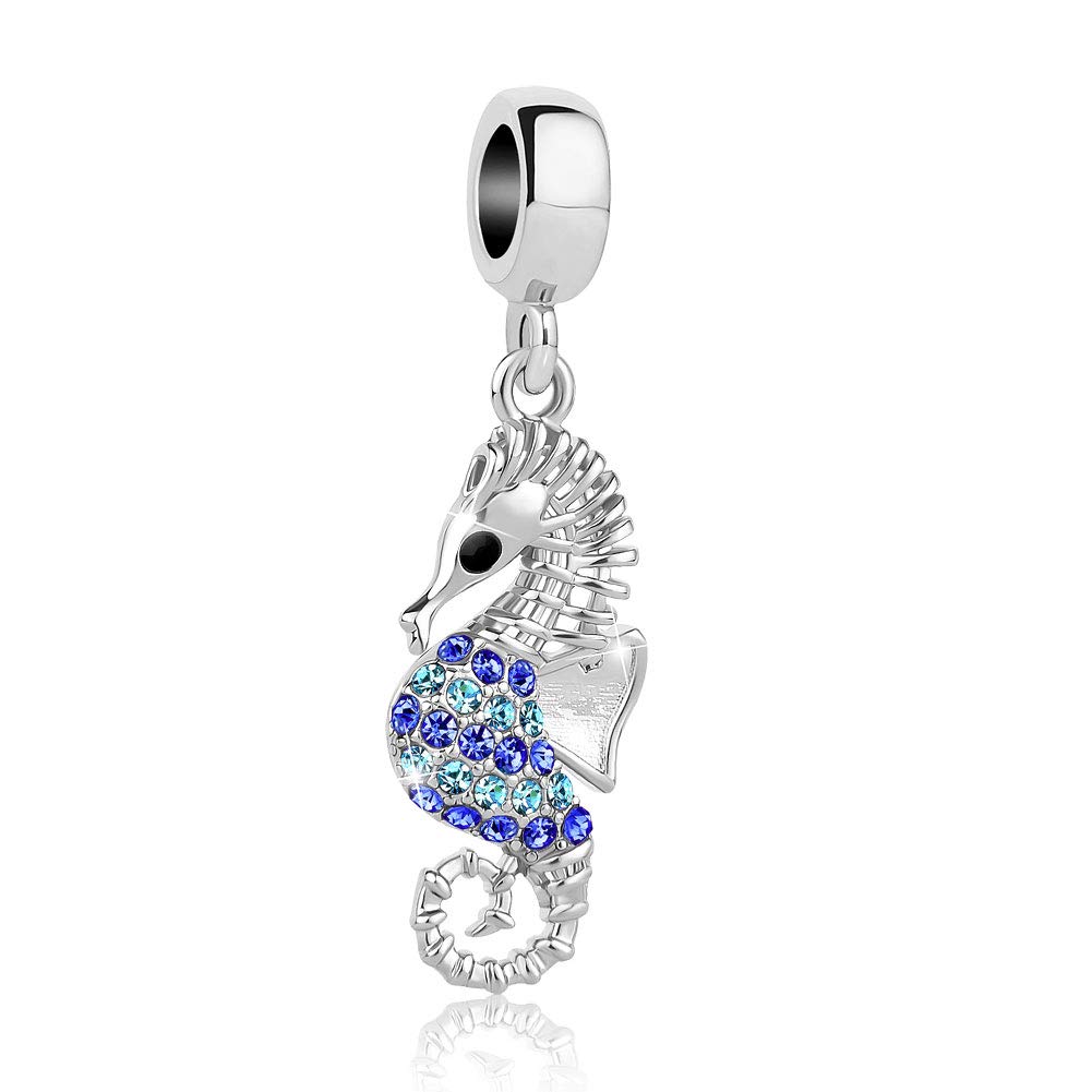 Charmed Craft Dangle Seahorse Charms Blue Crystal Beads for Snake Chain Bracelets