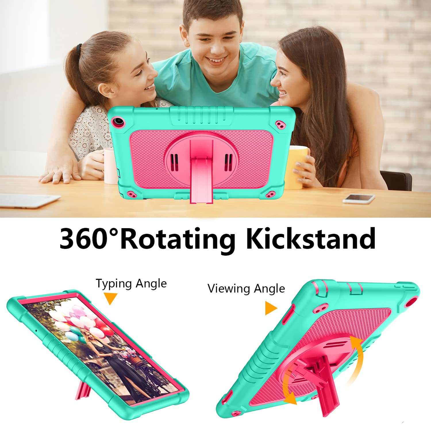 FIEWESEY Case for Walmart ONN 10.1 Inch Gen 3 2022 Tablet(Model:100071485),Shoulder Strap Hand Strap 360 Rotatable Stand Kids Shockproof Case for Walmart Onn 10.1 Inch 3nd Gen Tablet(Green/Pink)