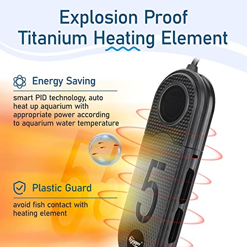 hygger Updated Energy Saving Titanium Aquarium Heater Digital Submersible 500W Tank Heater for 60-120 Gallon Auto Shut Off Overheat Protection