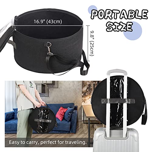 LITLANDSTAR Hat Organizer for Women and Men, Round Hat Storage Box Portable Felt Hat Container Foldable Hat Holder with Dust Proof Lid, Hat Rack for Closet or Travel (17" D x 10" H, Black)