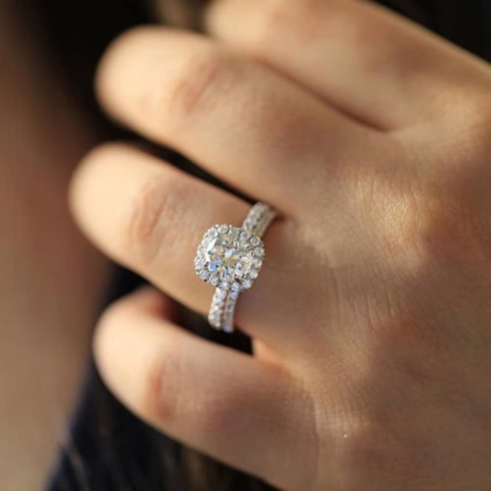 Fashion Square inlaid zircon ring wedding ring for women ring round diamond wedding gift Mother's Day(size,9)