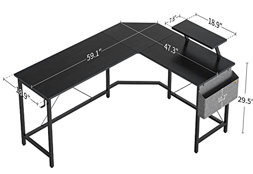 Cubiker 59.1" L-Shaped Gaming Desk, Home Office Computer Desk with Monitor Stand, Walnut
