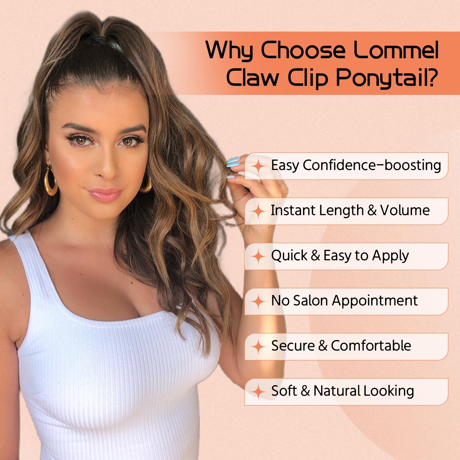 LOMMEL Ponytail Extension Claw Clip Ponytail Extension for Women 20 Inch Long Wavy Ponytail Extensions Synthetic Ponytail Hairpiece Natural Soft Daily Use (18/613)