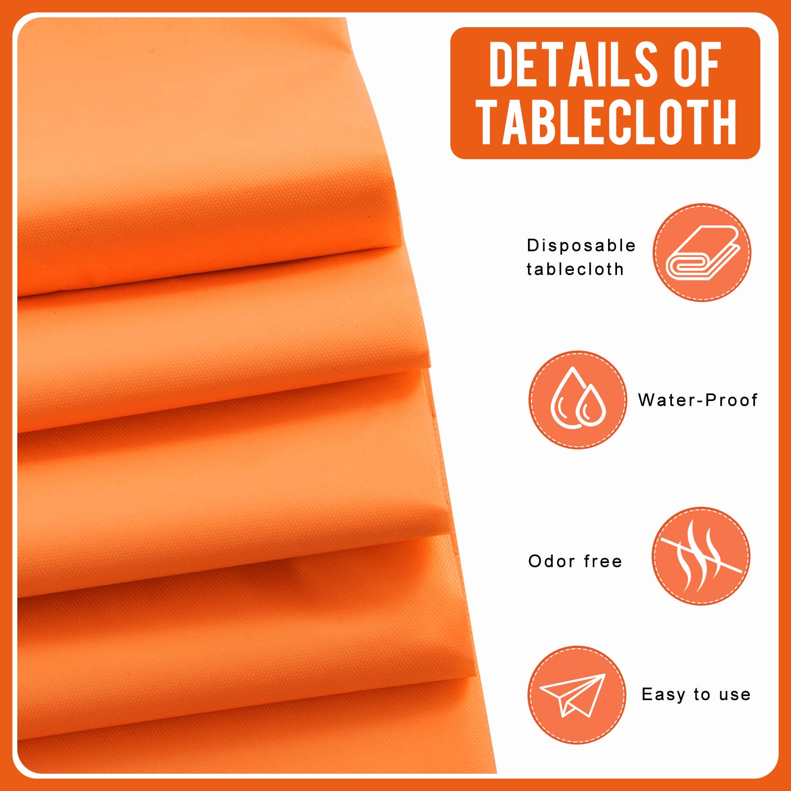Orange 6 Pack Premium Disposable Plastic Tablecloth 54 x 108 In - Plastic Table Cloths for Parties Disposable Tablecloth for 8 Feet Rectangle Tables - Rectangle Tablecloth - Orange Tablecloth Plastic