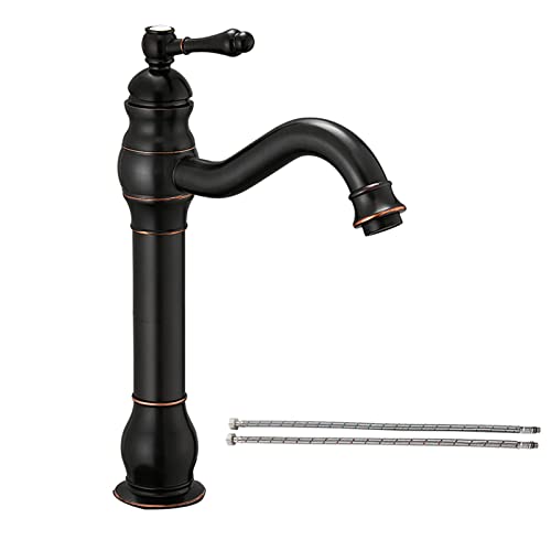 Hoimpro Height Adjustable 10.4 to 12.8 Inch Bathroom Sink Faucet,Single Handle Single Hole Vessel Sink Faucet, Bathroom Faucet,Bar Vanity Faucet with Cover Plate for 3 Hole Basin, Oil Rubbed Bronze