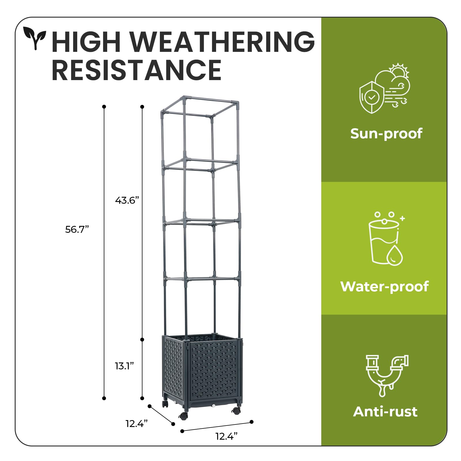 DXront Raised Garden Bed with Tomato Cage 56.7β Self Watering Tomato Planter Boxes with Trellis Wheels for Outdoor Climbing Flowers Vegetable Vine Vegetables