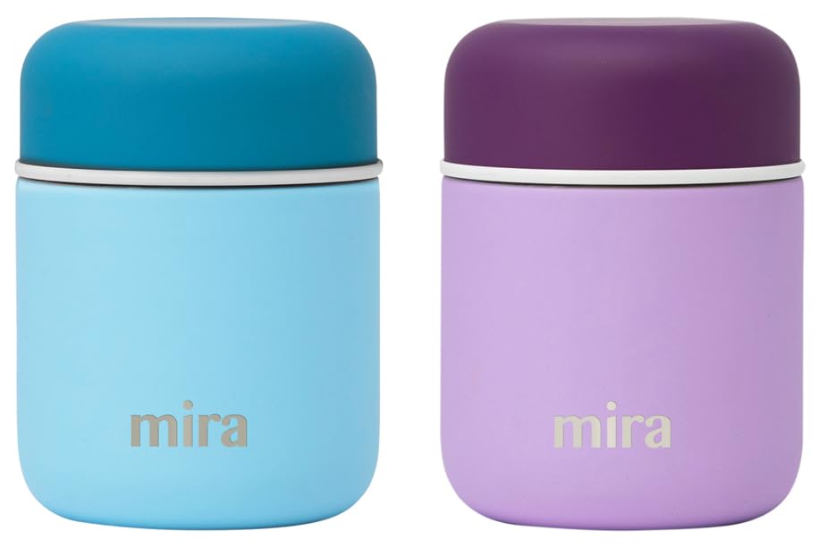 MIRA 2 Pack Insulated Food Jar Thermos for Hot Food & Soup, Compact Stainless Steel Vacuum Lunch Container - 9 oz, Sky, Lilac