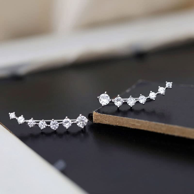 Crawler Earrings for Women 14K Gold Plated Sterling Silver Post Ear Cuff Climbers Earrings Cubic Zirconia Ear Crawler Earrings (Silver)